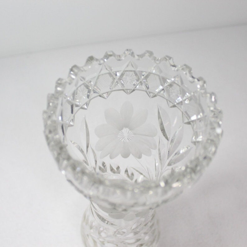 Vintage Lead Cut Crystal Flower Vase Scalloped Edge Etched - Etsy