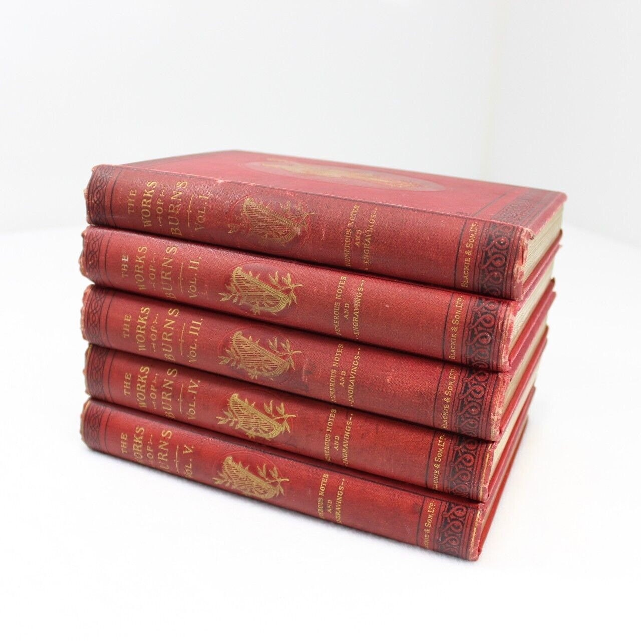 The Works of Robert Burns - 5 Volumes Illustrated Set Numerous Notes ...