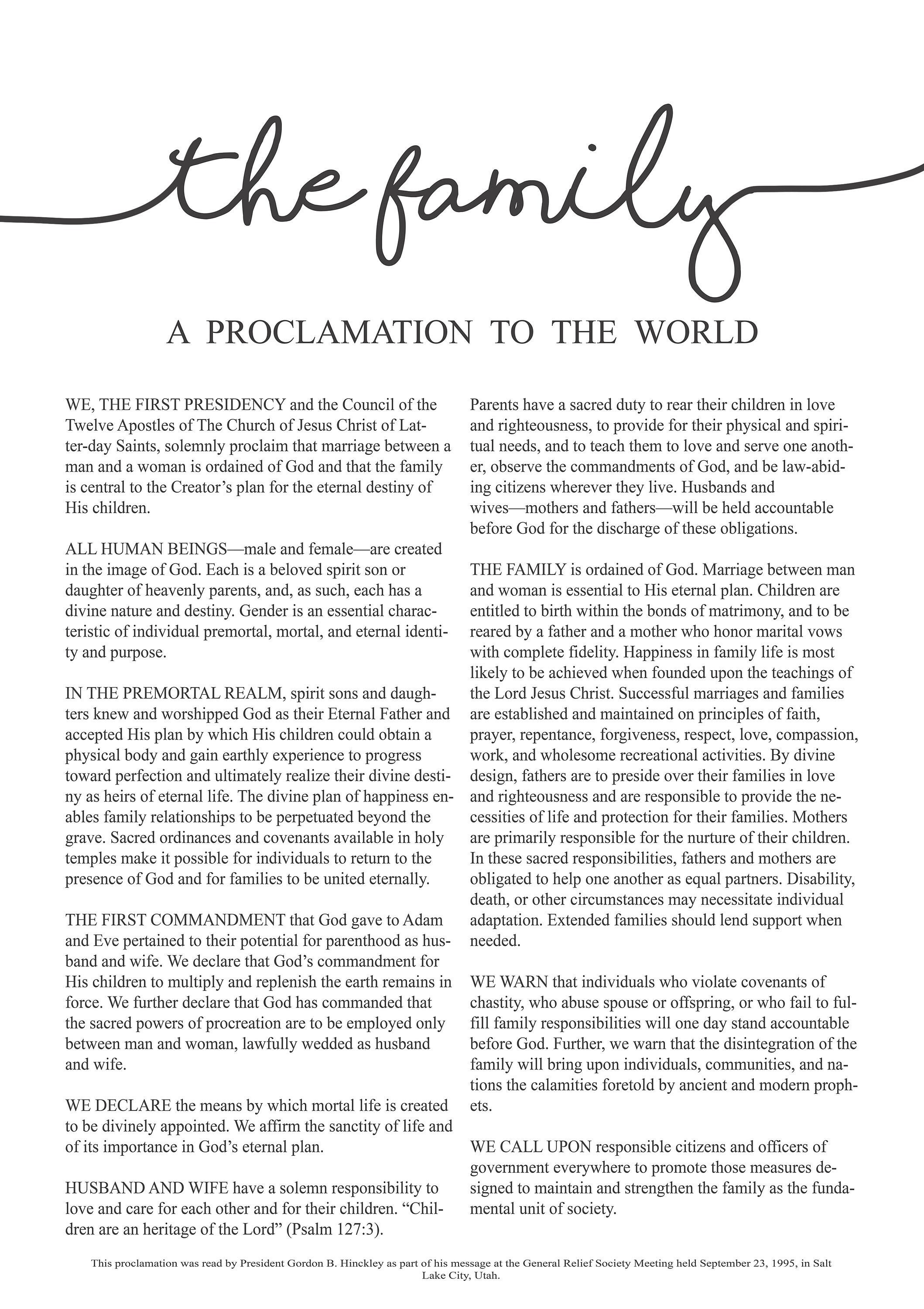 The Proclamation to the Family Word Art 24x32 Printable Digital ...