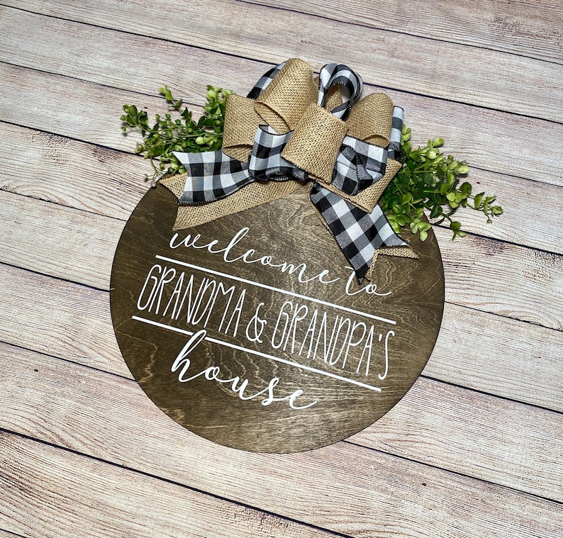 Welcome to Grandma and Grandpas House Front Door Decor Circle Door Sign ...