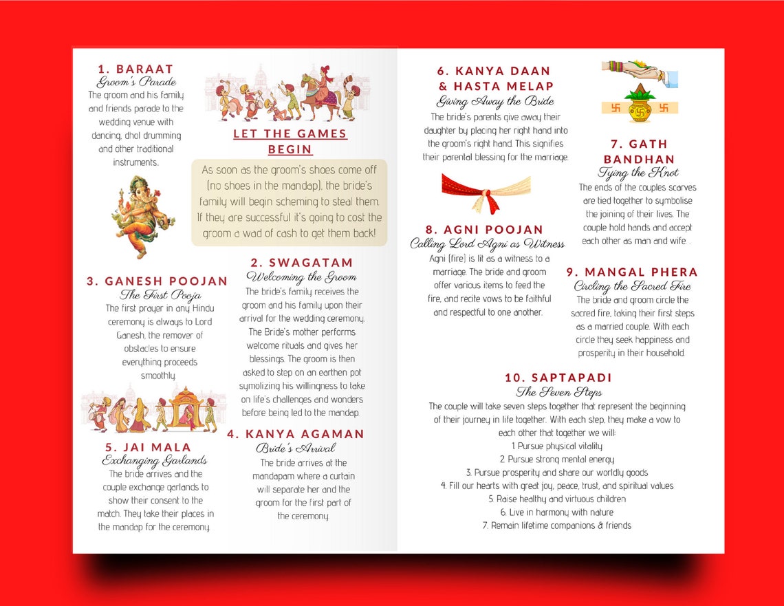 Hindu Wedding Program Indian Wedding Program Custom Wedding - Etsy