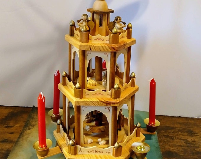 Wooden Tradition Erzebirge 3 Tiered Pyramid Carousel With Nativity ...