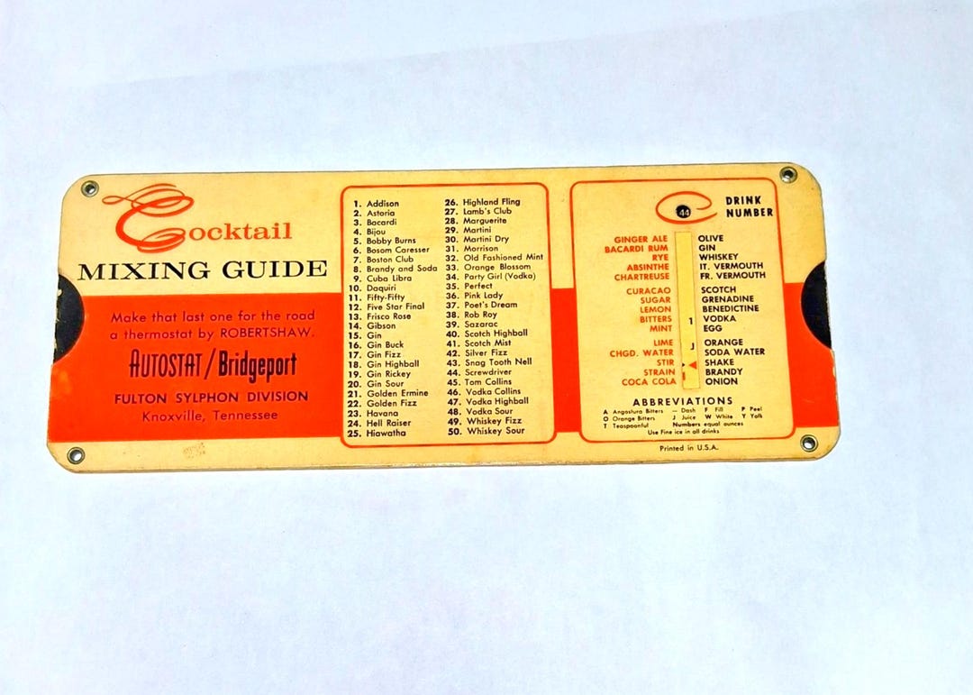 Cocktail Mixing Guide Two Sided Slide Chart Used 1964 - Etsy