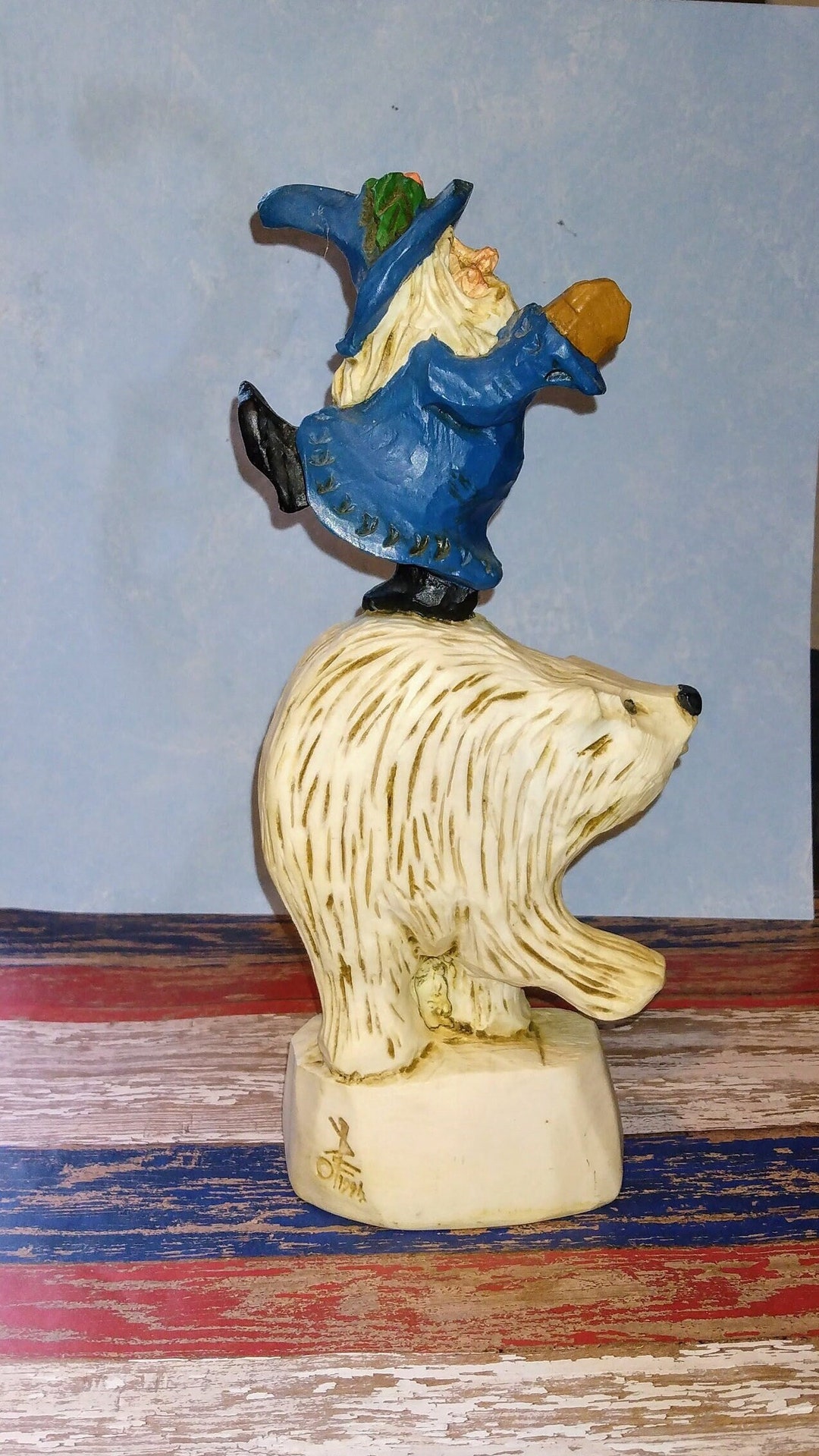 Ceramic White " Oh, the Joy" Polar Bear With Blue Santa Figurine by ...