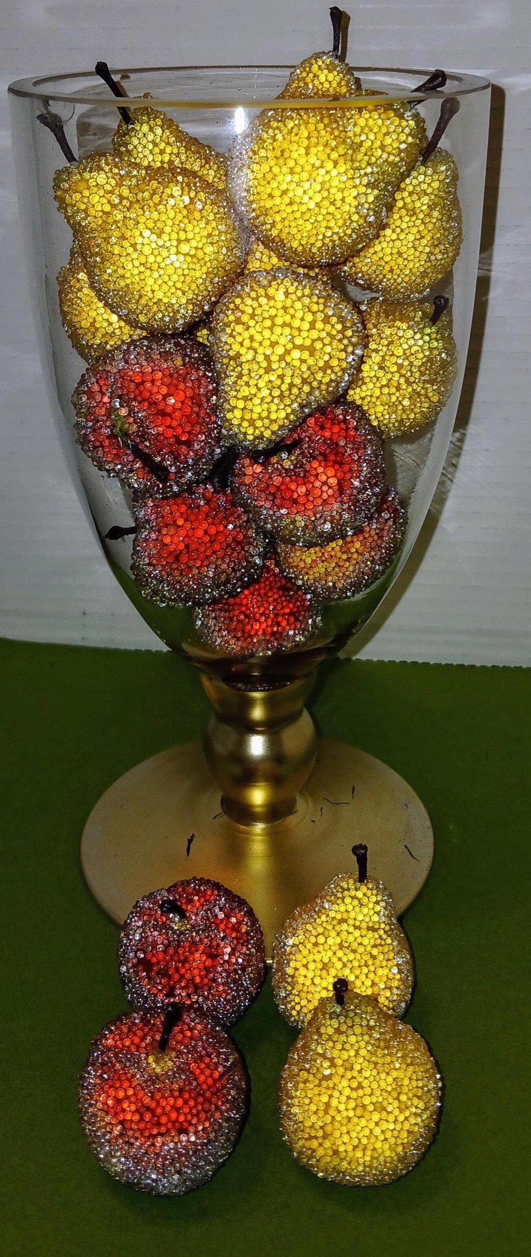 Faux Beaded Sugar Mini Yellow Pears Set of 12 & Mini Red Apples Set of ...