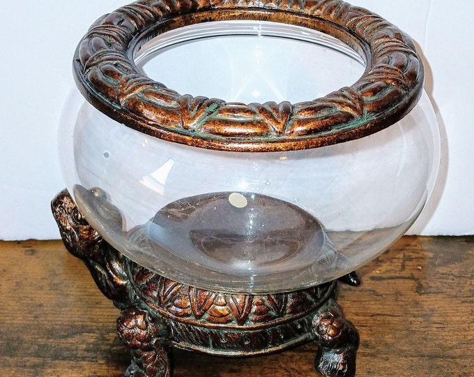 Mini Bronze Fishish Turtle Base Glass Fish Bowl With Decorative Rim ...