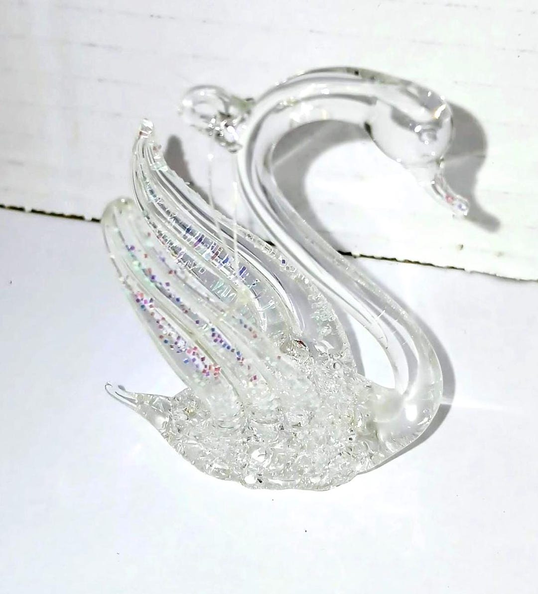 Hand Blown Spun Glass Set of 3 Swans With Glitter 2.5" to 3" Ornament ...
