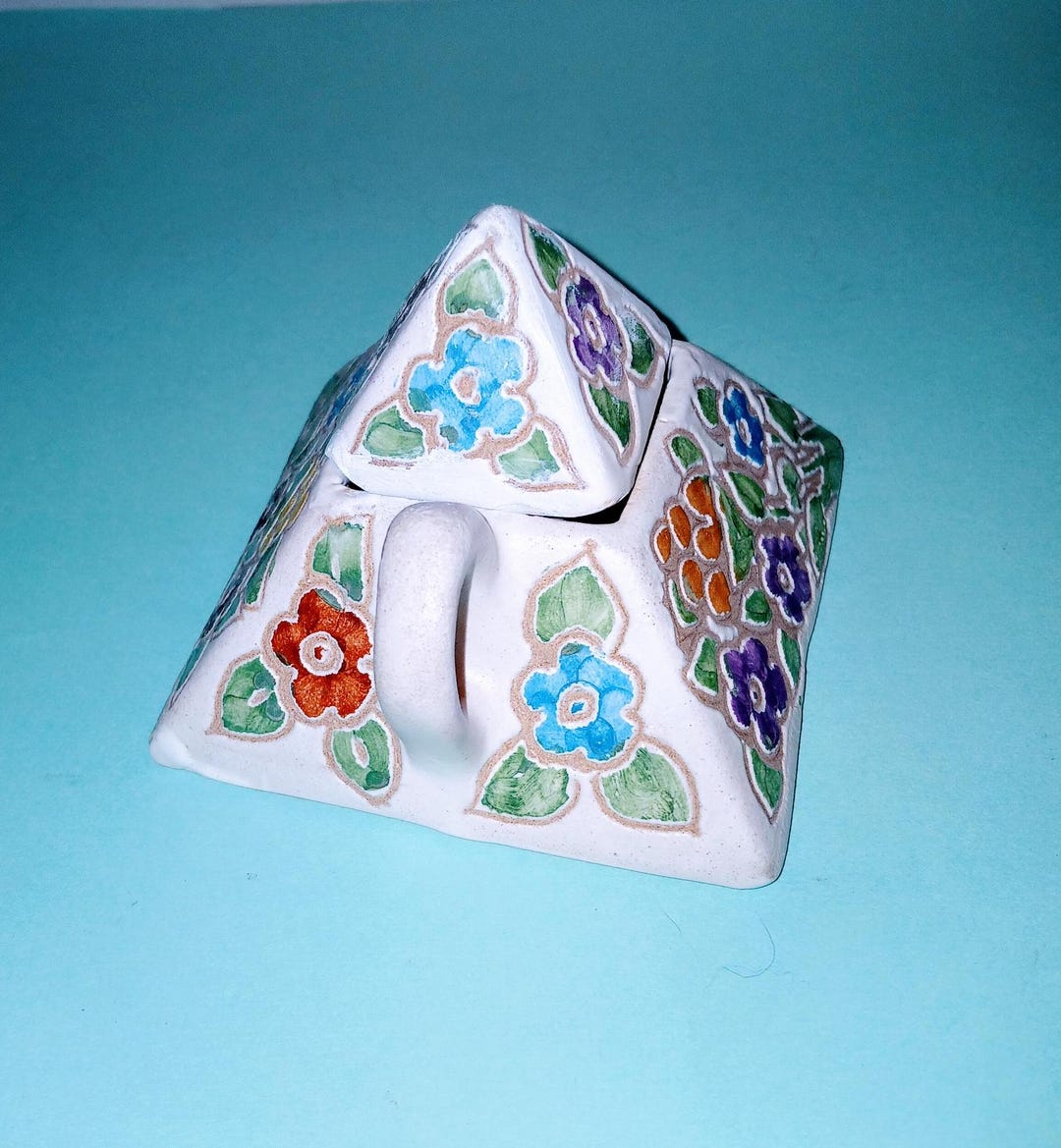 White Pottery Pyramid Shape " Flowers" Incense 4" Mug With Cap Bottom ...