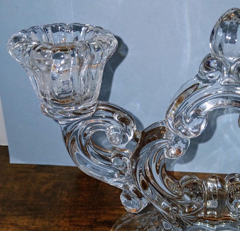 Cambridge Glass Rose Point Pattern Keyhole Round Base 2 Candlesticks ...