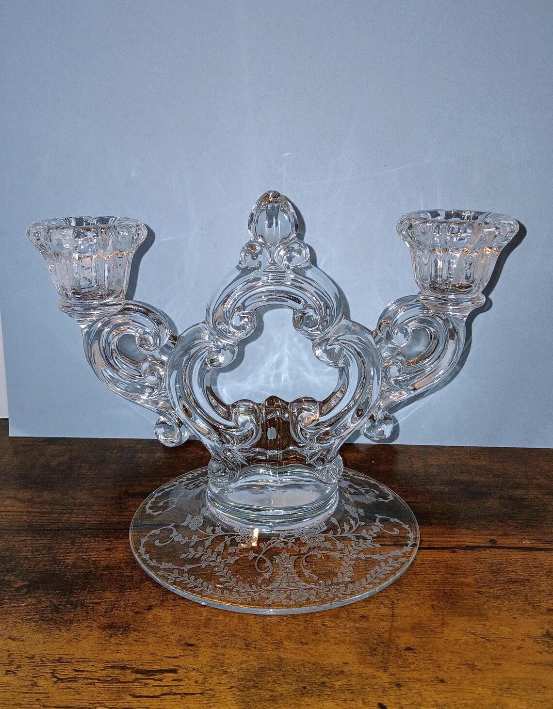 Cambridge Glass Rose Point Pattern Keyhole Round Base 2 Candlesticks ...