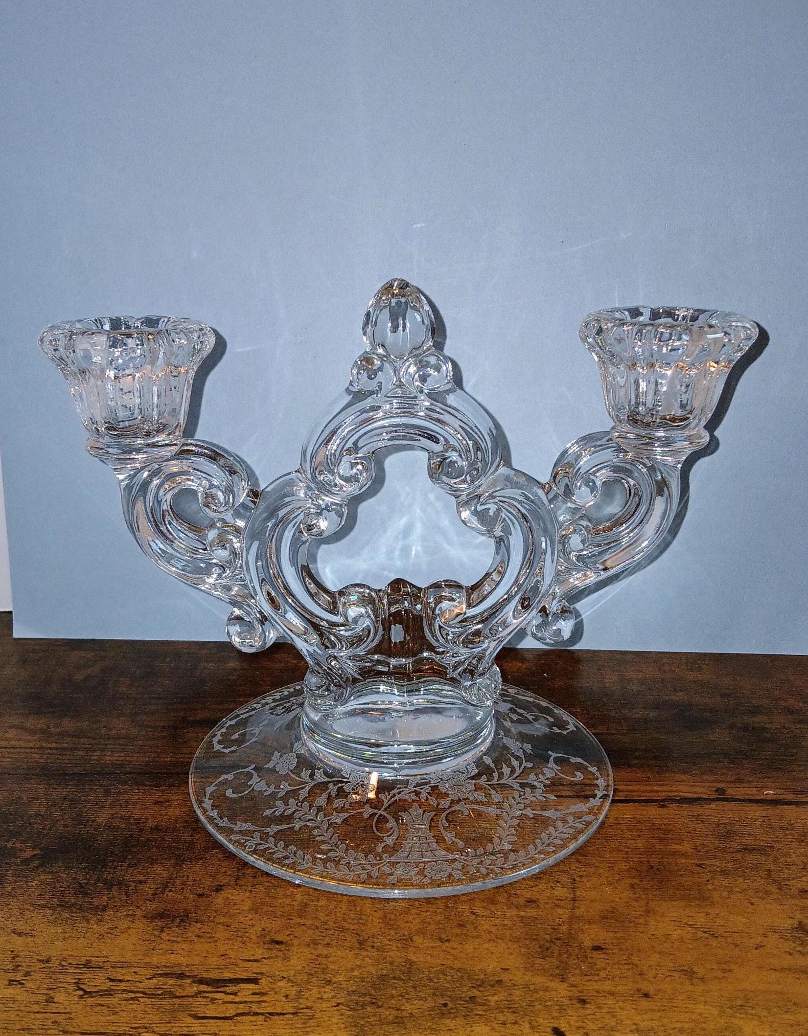 Cambridge Glass Rose Point Pattern Keyhole Round Base 2 Candlesticks ...
