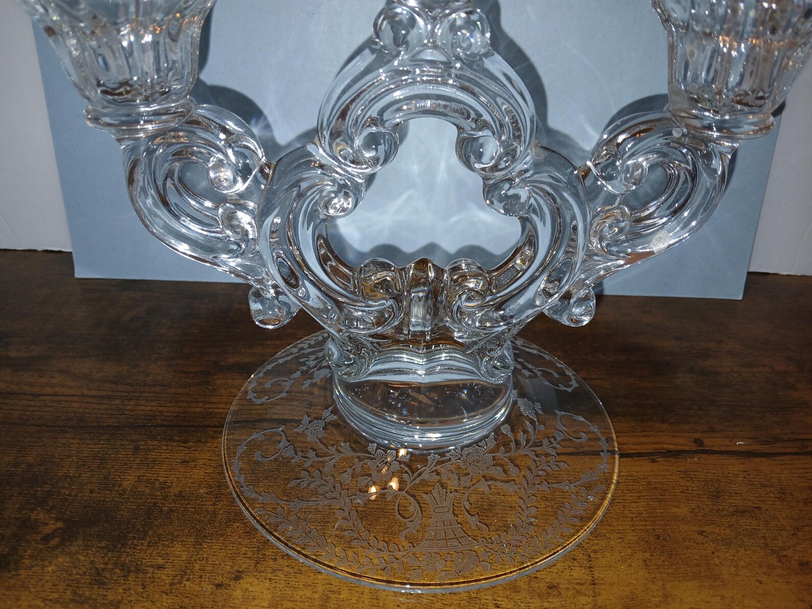 Cambridge Glass Rose Point Pattern Keyhole Round Base 2 Candlesticks ...