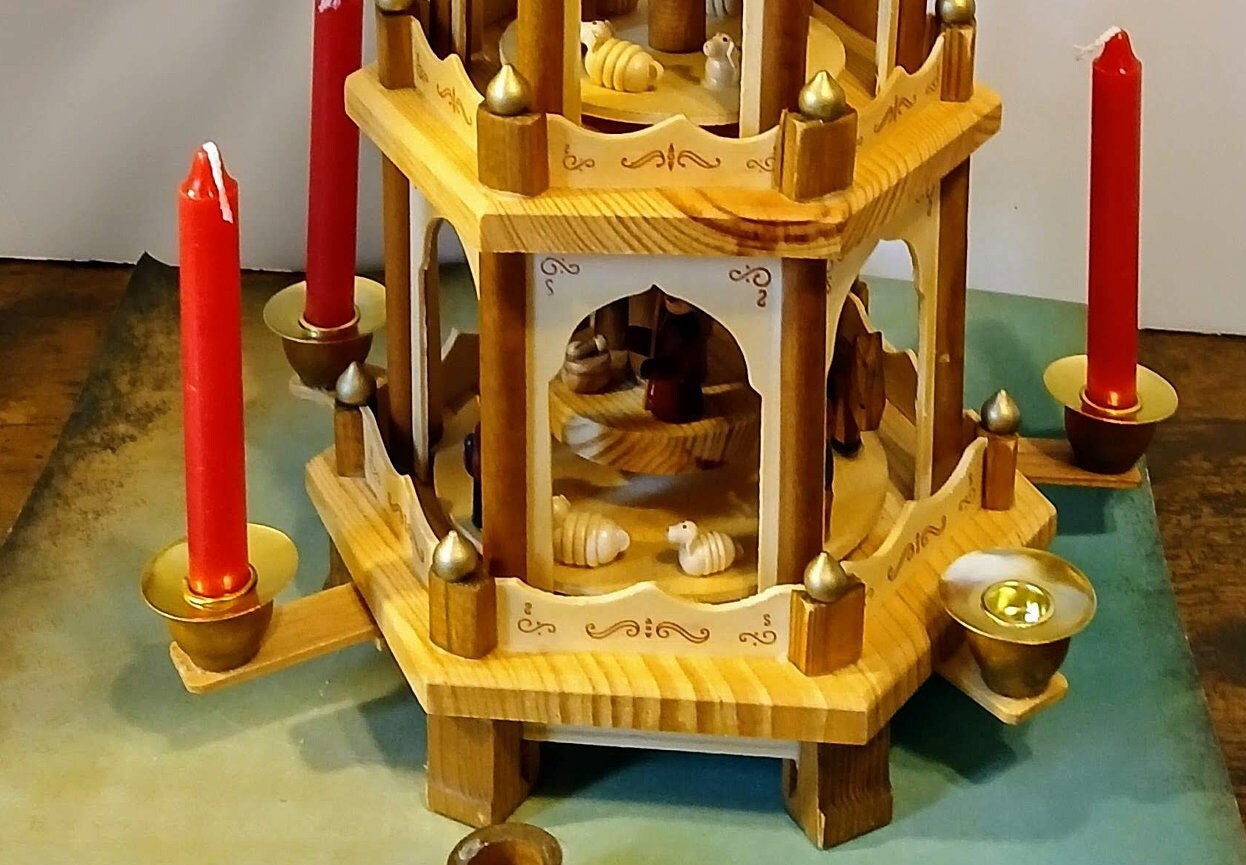Wooden Tradition Erzebirge 3 Tiered Pyramid Carousel With Nativity ...