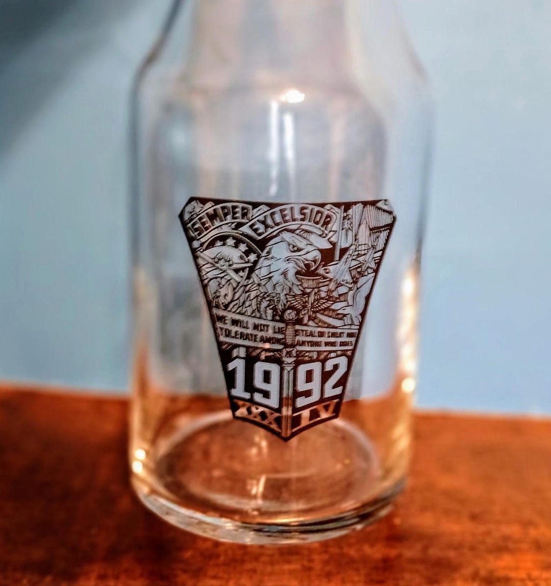 Glass Wine Carafe " Semper Excelsior" Air Force Academy Ring Dance USAFA Class of 1992 With Gold ...