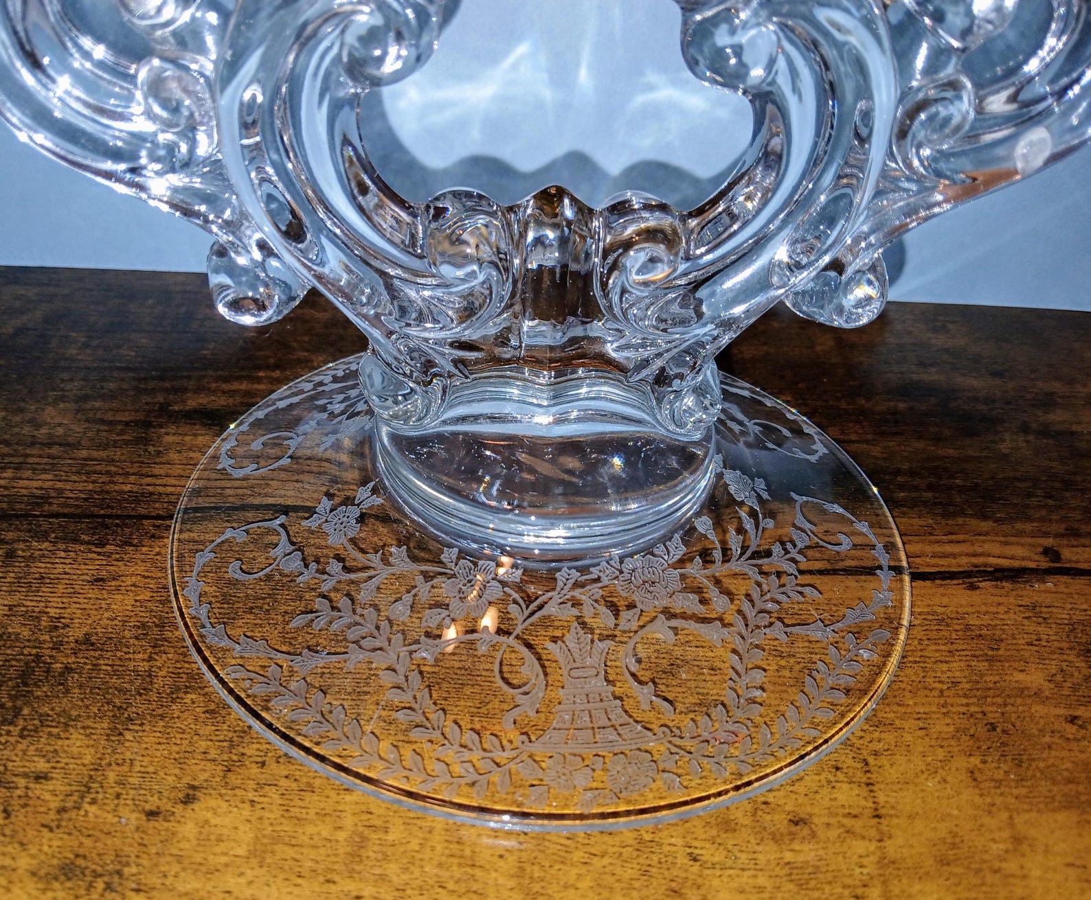 Cambridge Glass Rose Point Pattern Keyhole Round Base 2 Candlesticks ...