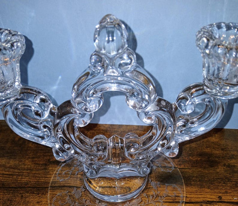 Cambridge Glass Rose Point Pattern Keyhole Round Base 2 Candlesticks ...