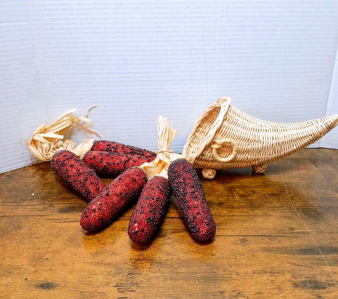 Red Styrofoam Acrylic Beaded Indian Corn on the Cob or Wicker ...