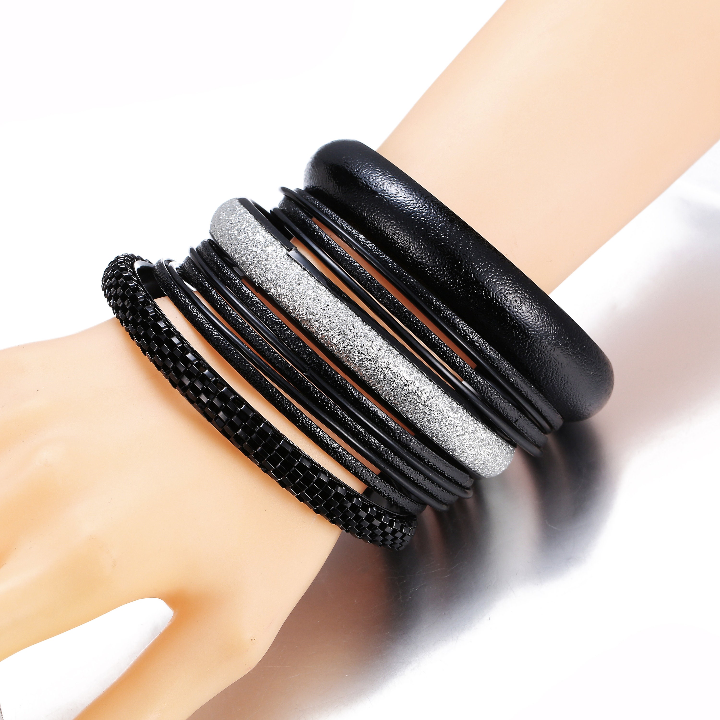 Multiple Trendy Metal Bangle Bracelets Set 12pcs/set Black - Etsy