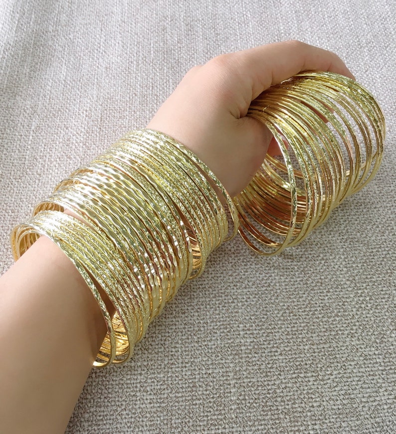 Multiple Textured Metal Bangle Bracelets Set 50pcs/set, Gold Color ...