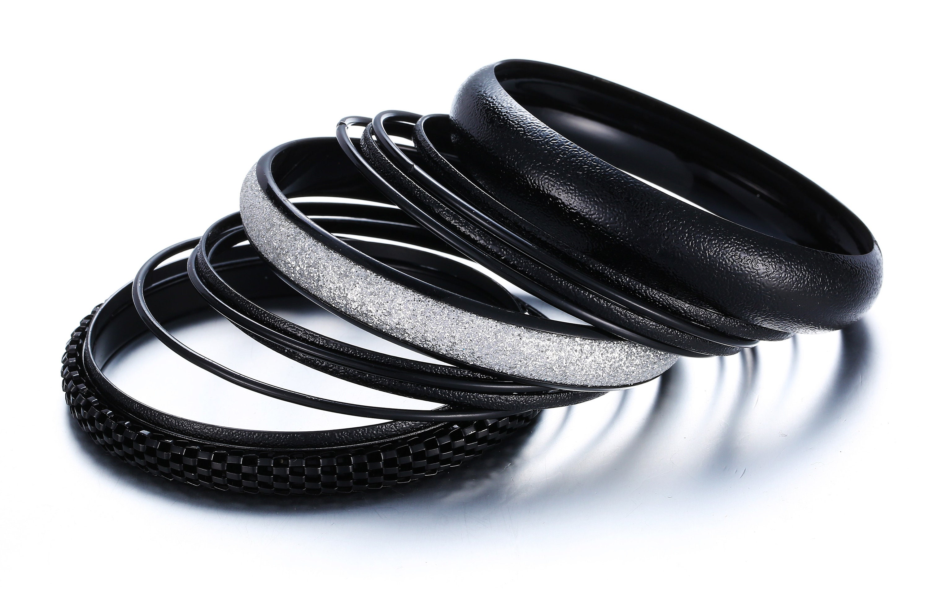 Multiple Trendy Metal Bangle Bracelets Set 12pcs/set Black - Etsy