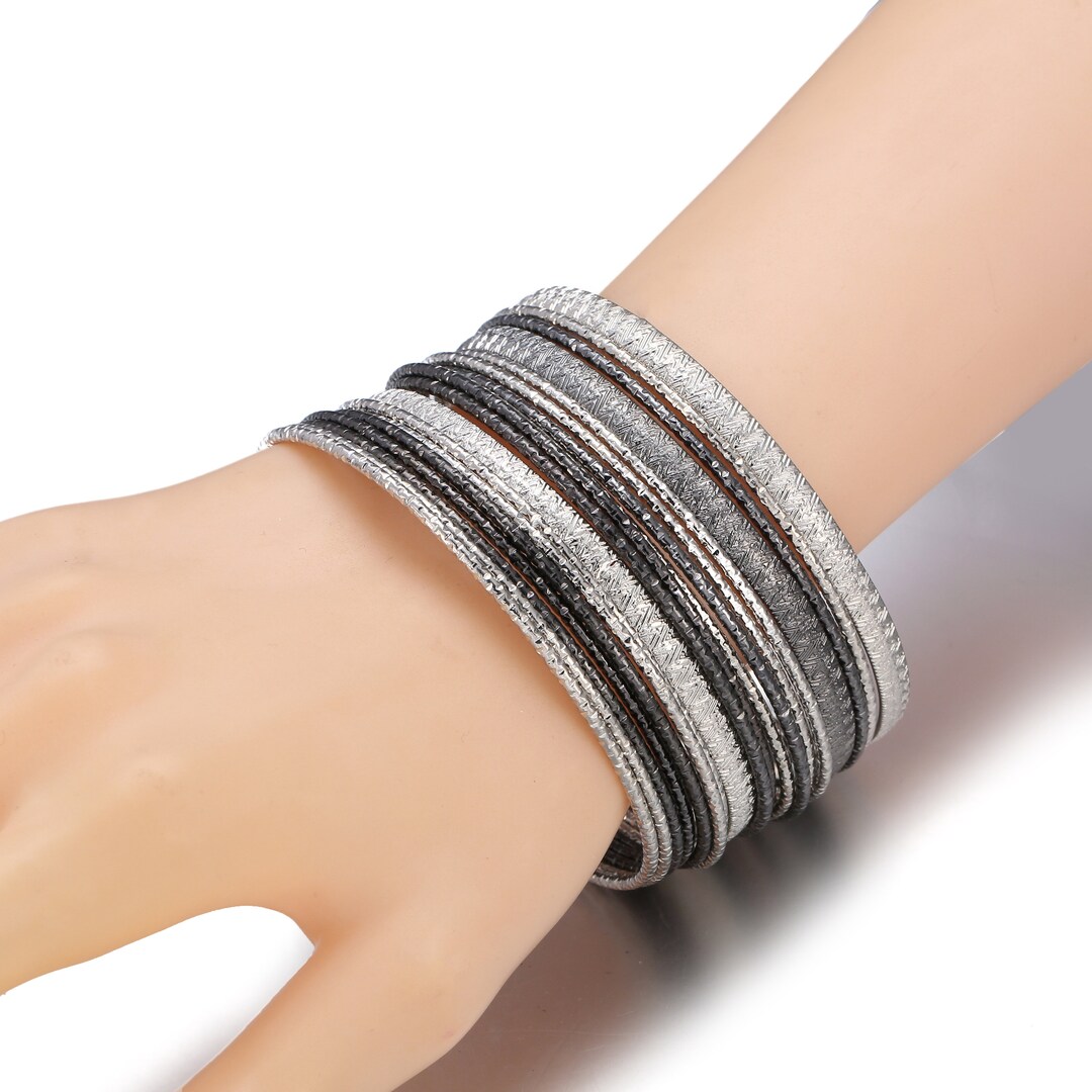 Multiple Textured Metal Bracelets & Bangles Set for Women 18pcs/set ...