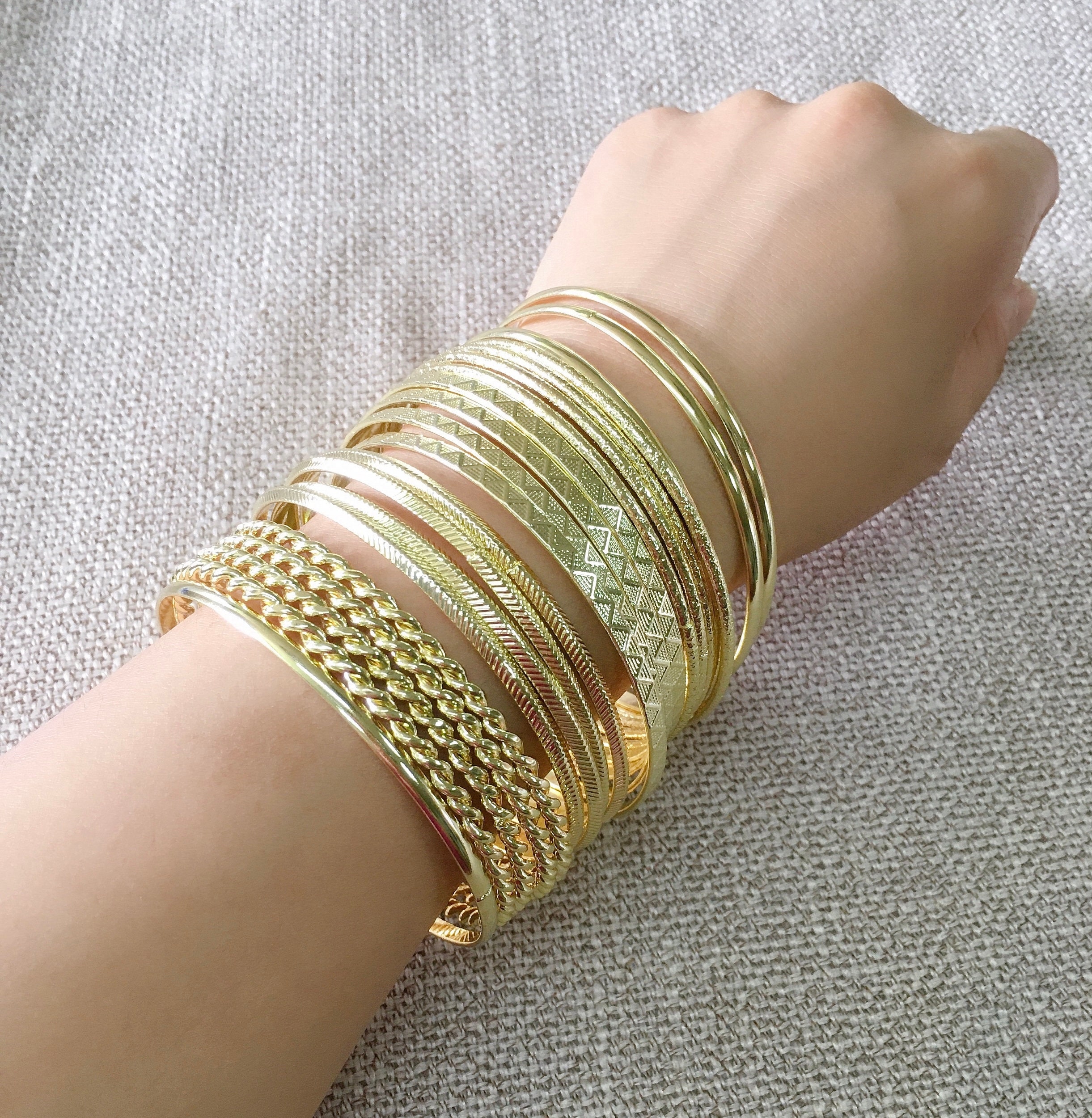 Multiple Textured Metal Bangle Bracelets Set for Women | Etsy