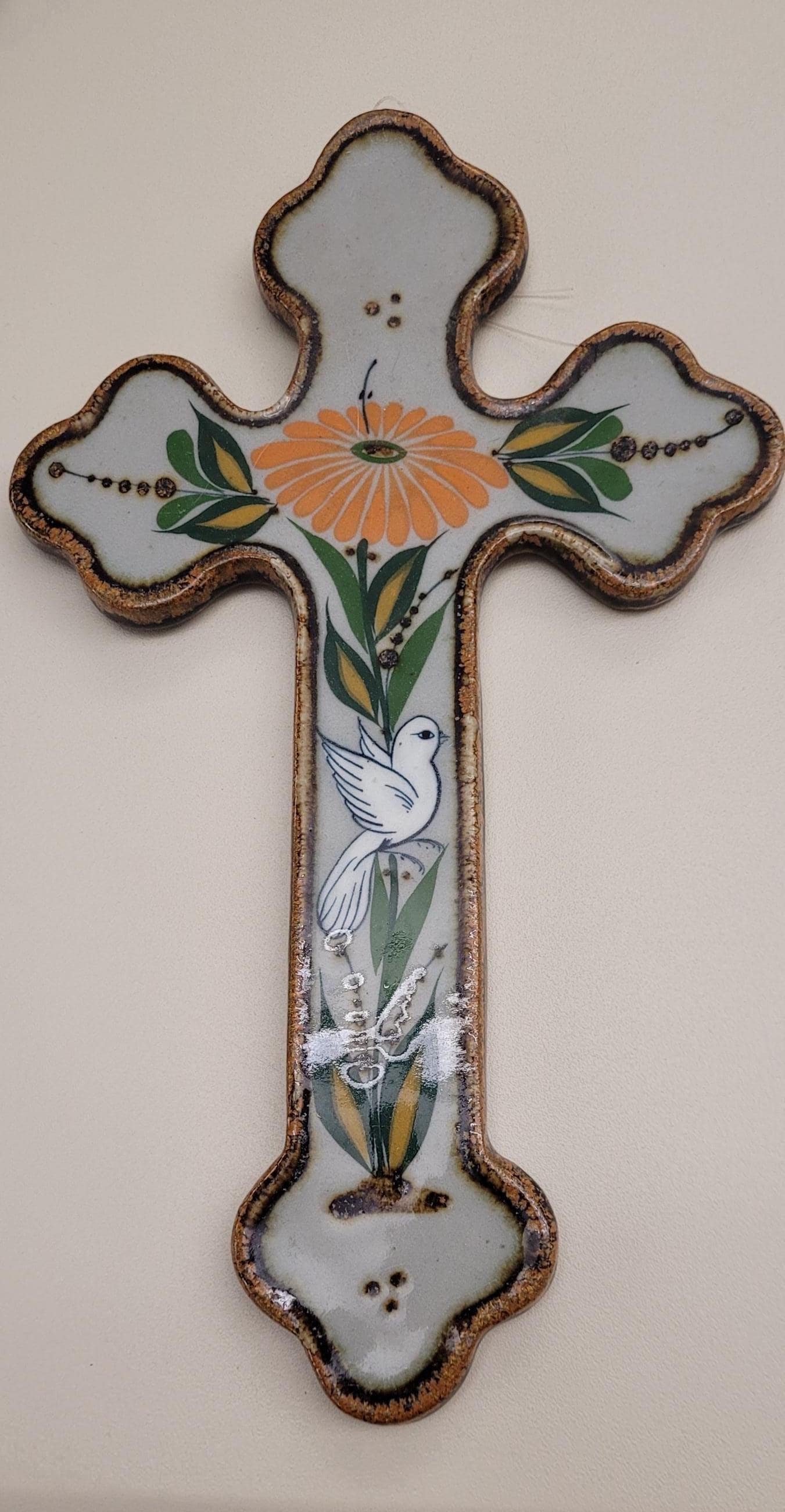 Large Hand Painted Ceramic Cross Made in Mexico. - Etsy