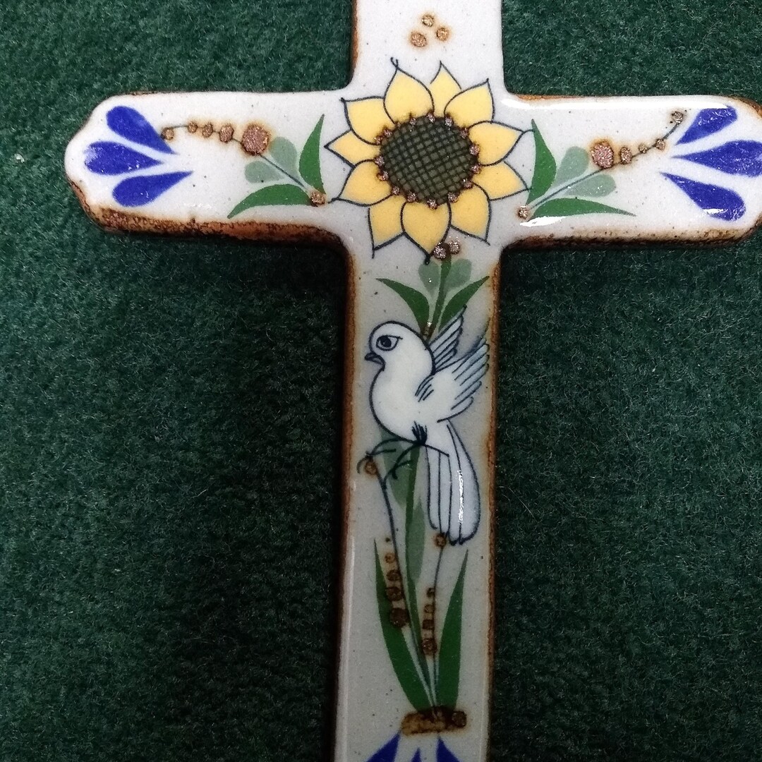 Small Hand Painted Ceramic Cross Made in Mexico. - Etsy