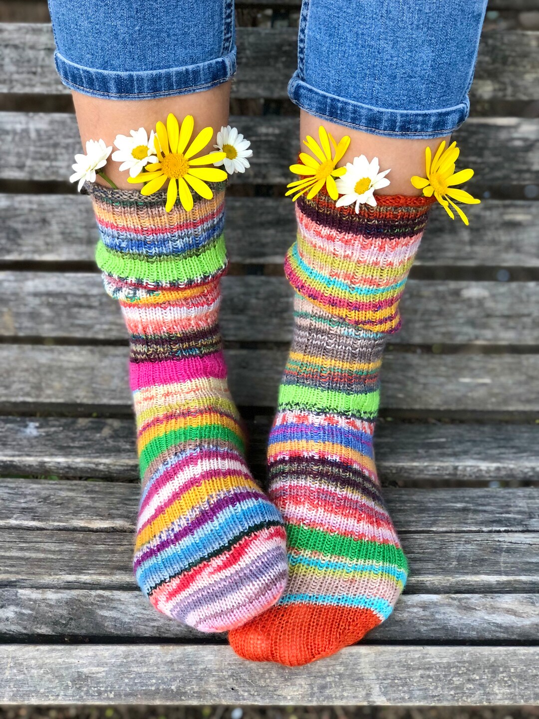 Happy Scrappy Socks, Hand Knitted, One Pair, US Women’s Size 8-9. Ready ...