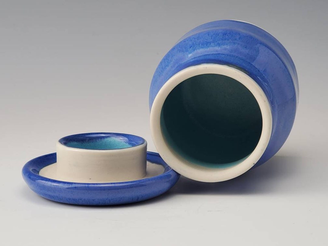 Small Blue Ceramic Porcelain Lidded Jar With Turquoise Interior for ...