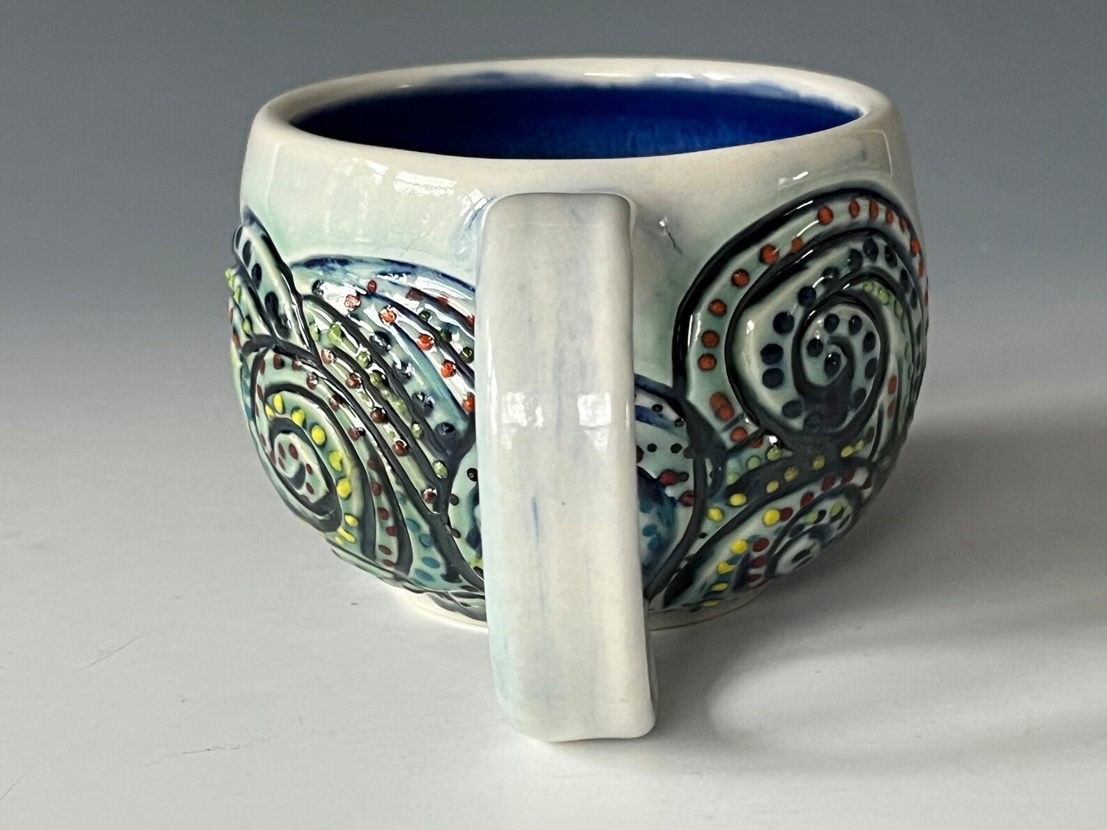 Wheel Thrown Handmade Mug Carved Slip Trailed Decorated With Swirls and ...