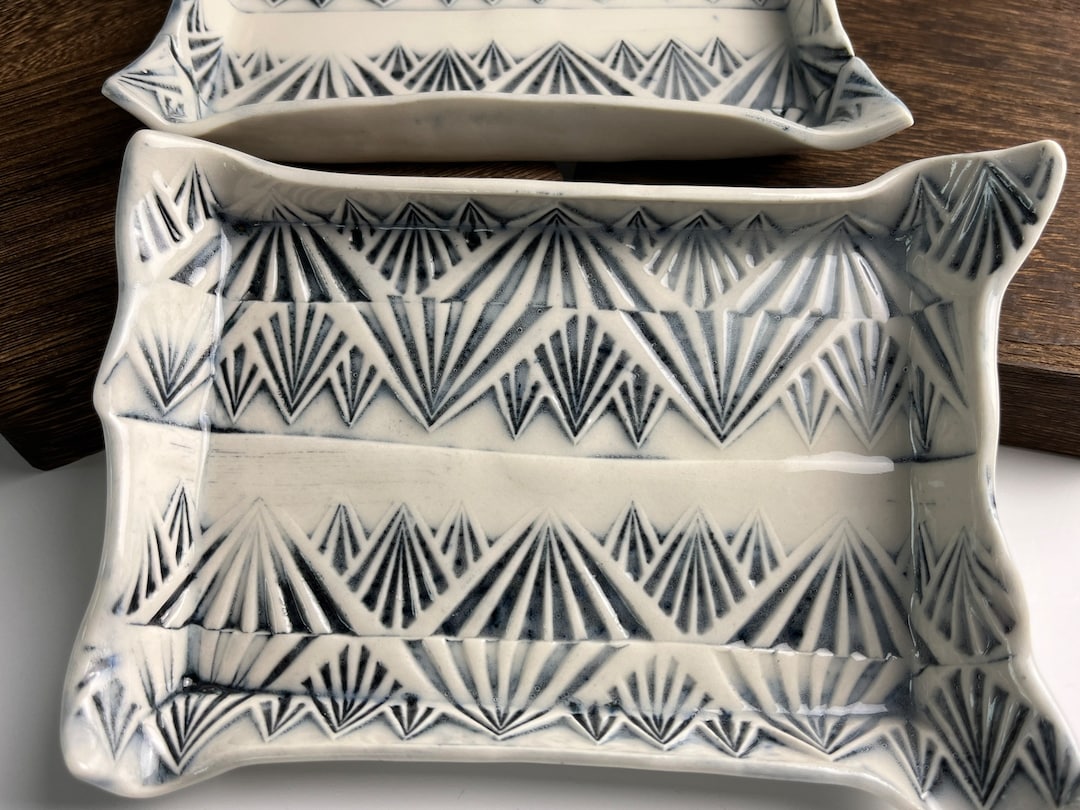 Hand-built Porcelain Serving Dish/tray Set (set of 2) With Stamped ...