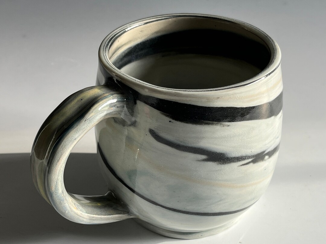 Handmade 16 Oz Wheel-thrown Porcelain Agateware Mug With Colored Handle ...