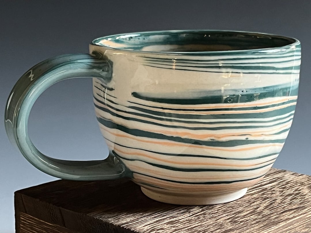 Ceramic Marbled Agateware Mug With Large Handle for Tea, Coffee Cup ...
