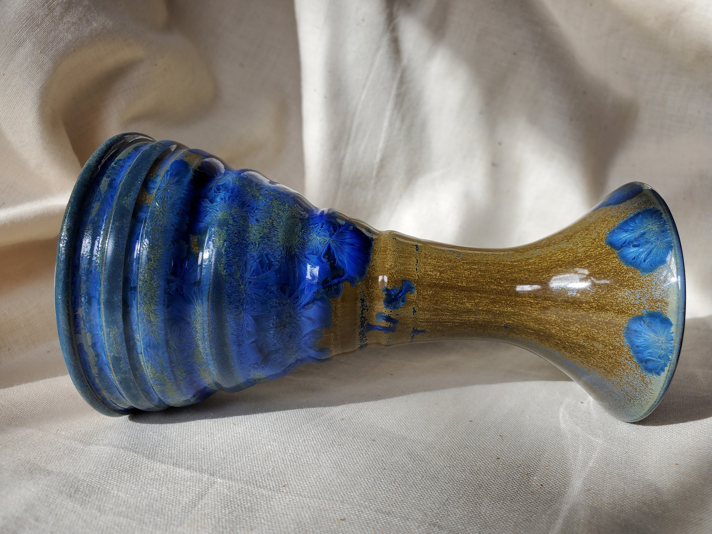 Blue and Gold Crystalline Porcelain wheel thrown Vase | Etsy