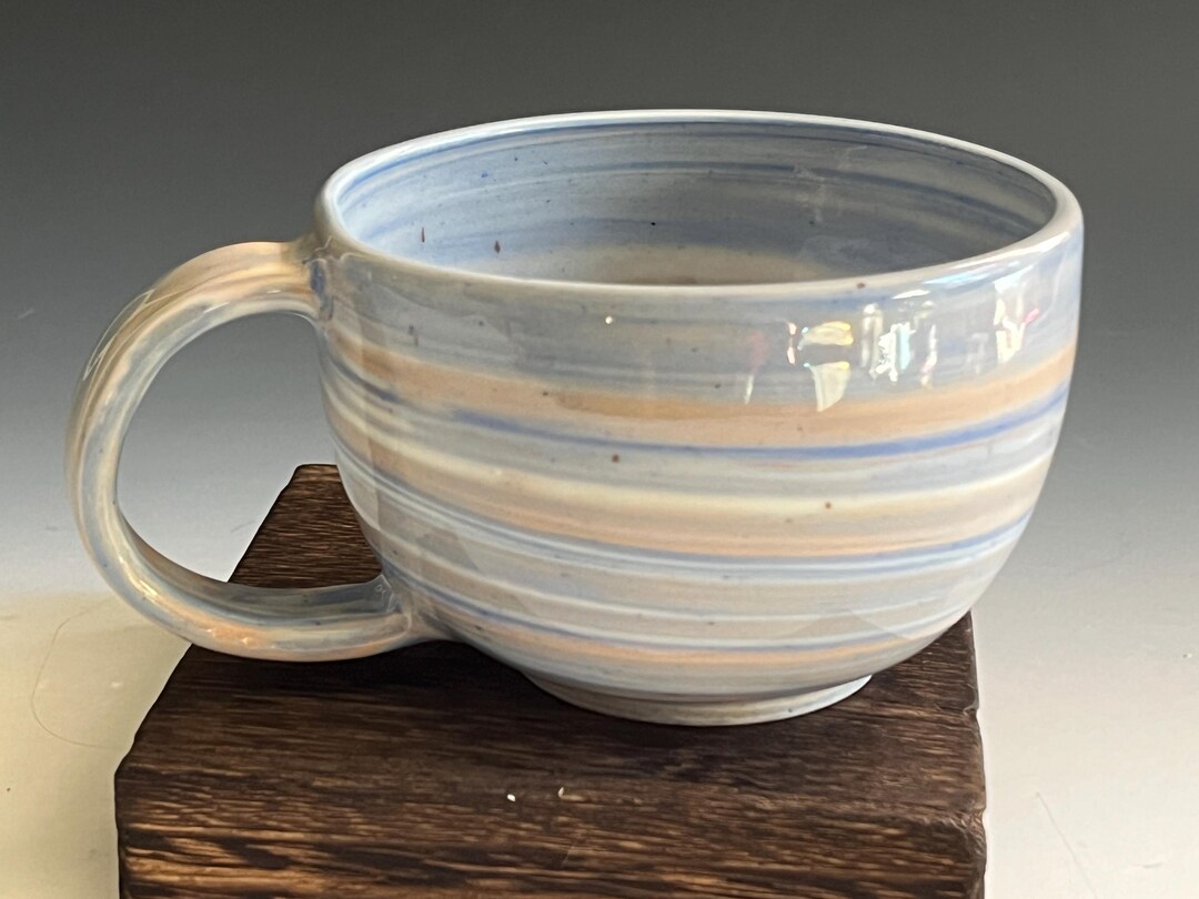 Handmade Wheel-thrown Porcelain Agateware Mug With Delicate Handle Tea ...
