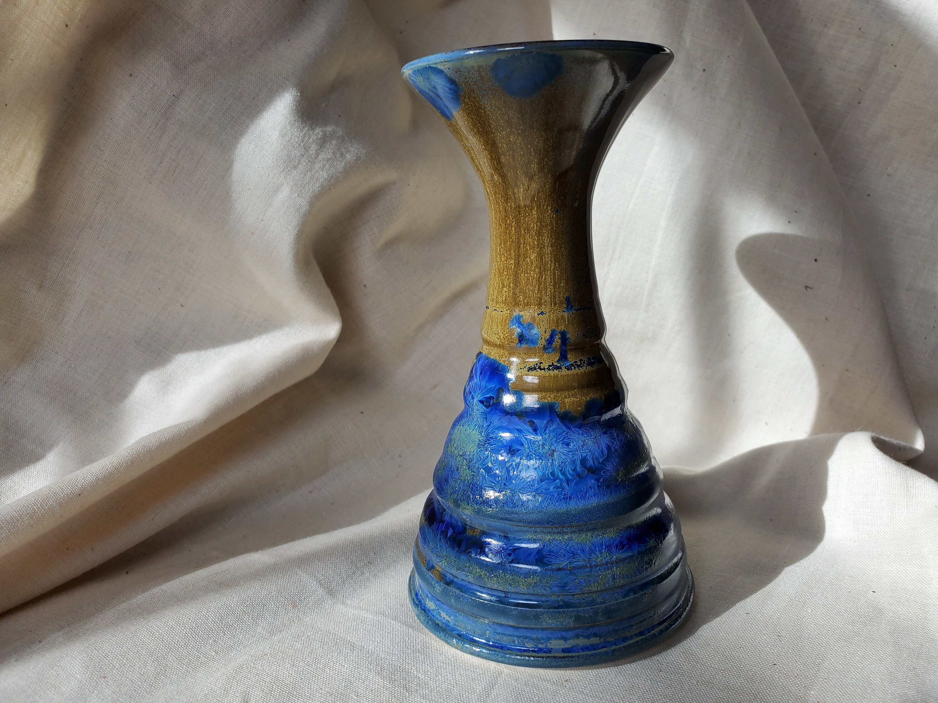 Blue and Gold Crystalline Porcelain wheel thrown Vase | Etsy