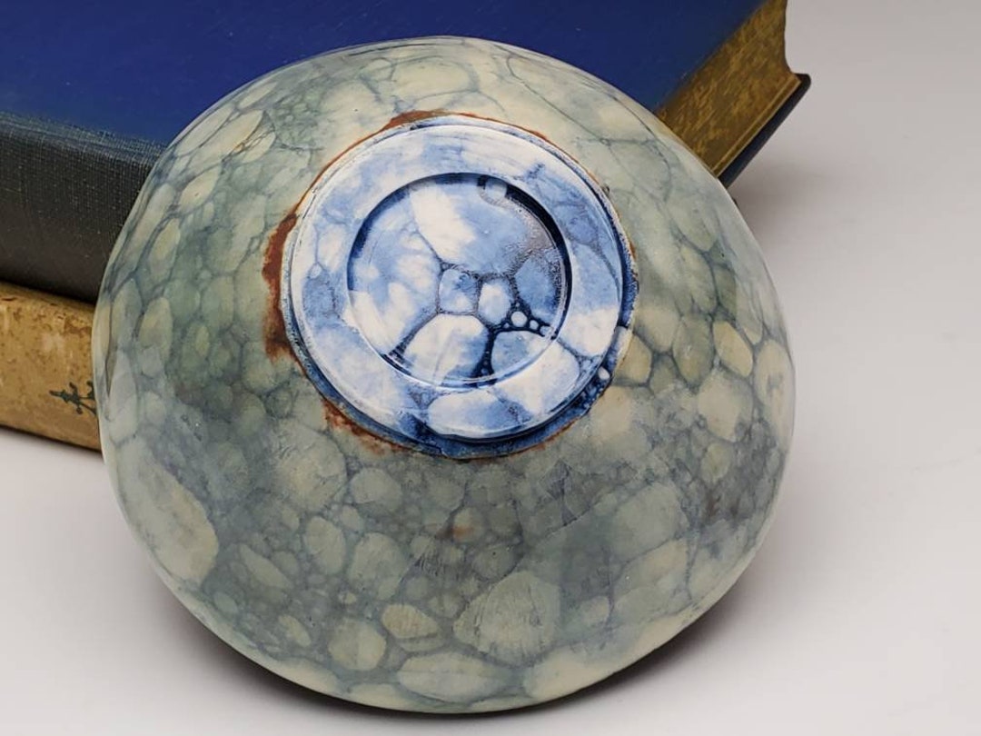 Blue Bubble Glazed Porcelain Bowl , Thin Walled and Wonky With a Thick ...