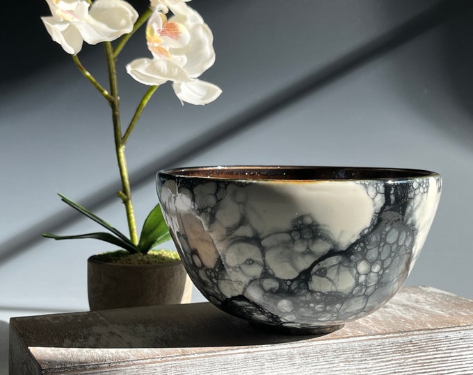 Handmade Black Bubble Glazed Porcelain Bowl With Rich Sparkle Glaze ...