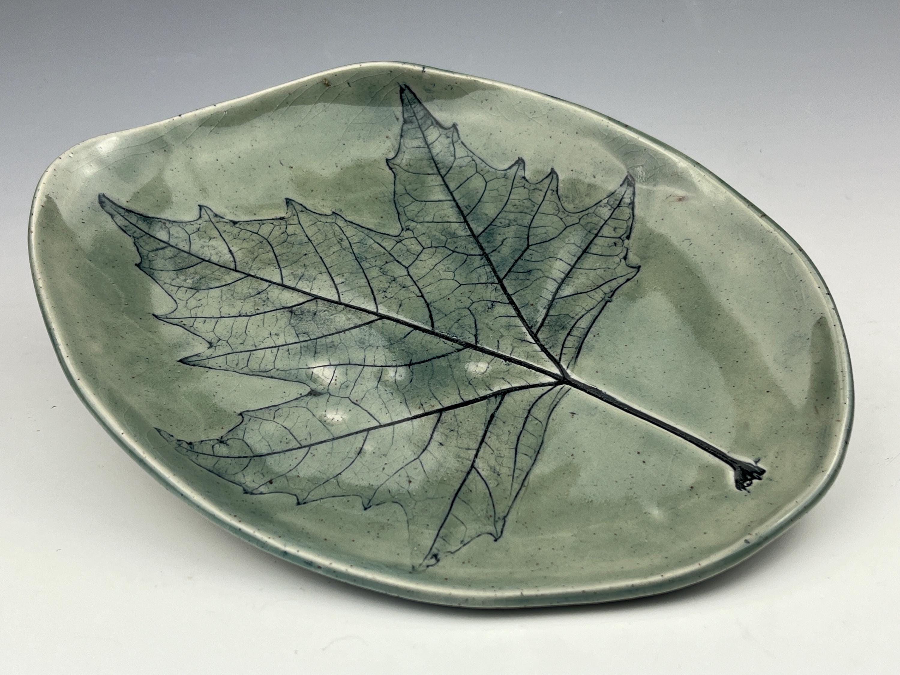Handmade Green Leaf Plate, Ceramic Porcelain Platter, Stoneware ...
