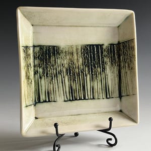 Handbuilt Small Ceramic Pressed Slab Plate With Tree Line Forrest ...