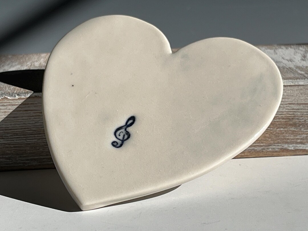 Handmade Music Treble Clef Symbol Ceramic White Porcelain Heart Flat ...