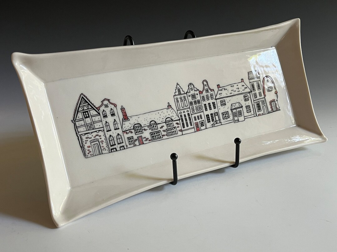 Handmade Rectangular Ceramic Porcelain Platter With Amsterdam European ...