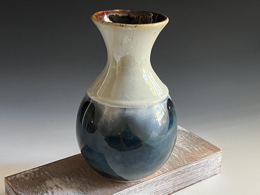 Beautiful Ceramic White and Midnight Blue Indigo Crystalline Curvy ...