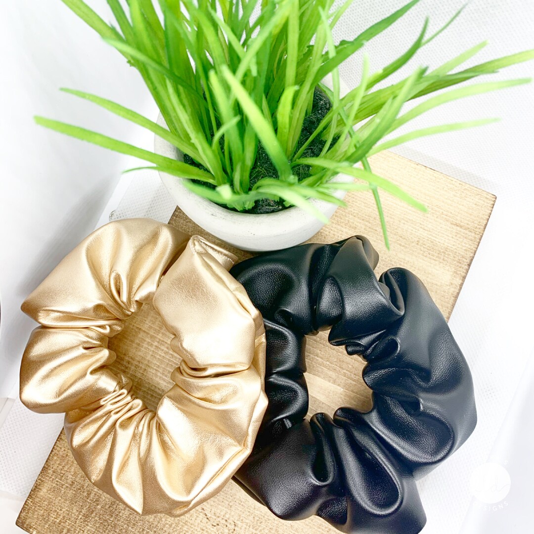 Leather Scrunchie Faux Leather Black Scrunchie Gold Scrunchie - Etsy