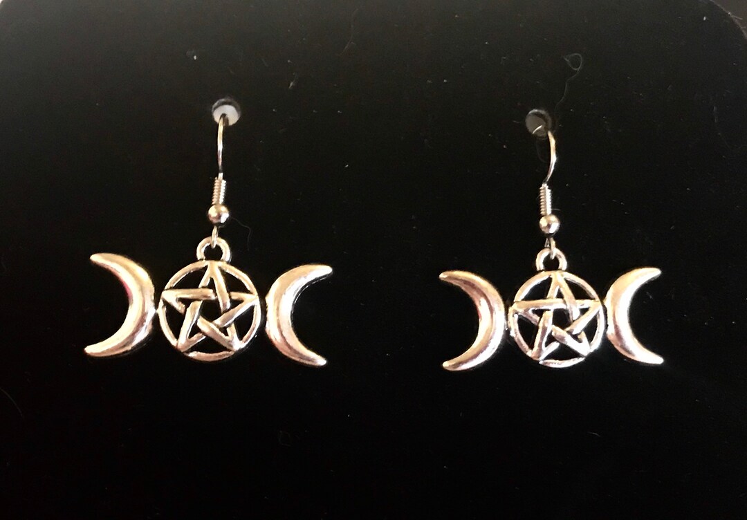 Tri Moon Pentagram Witch Gothic Earrings Hypoallergenic - Etsy