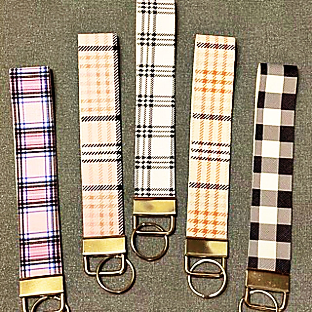 Checkered Keychain Wristlet, Plaid Key Fob Wristlet, Faux Leather ...
