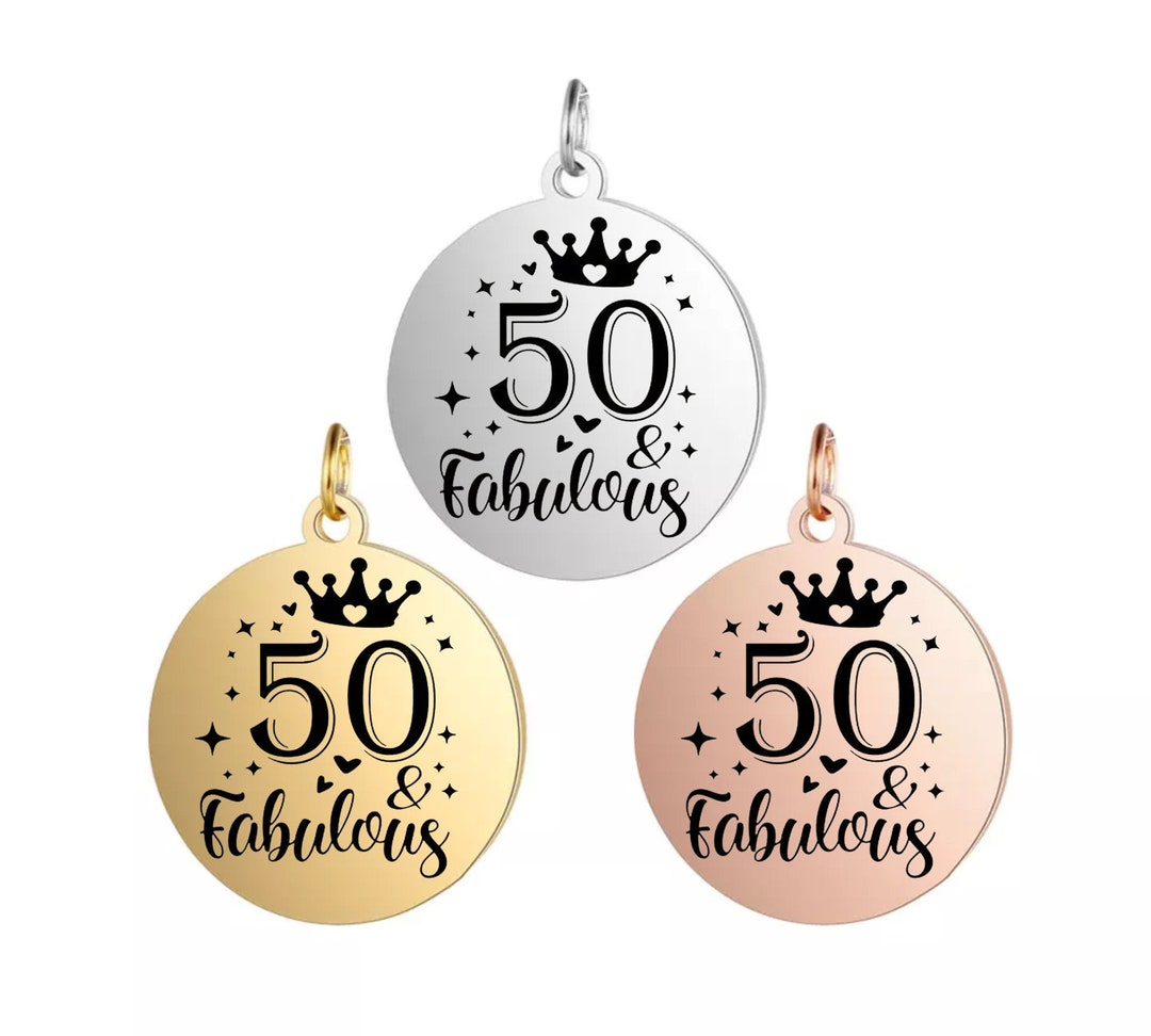 50th Birthday 18K Gold Filled Charms 50 and Fabulous Laser Engraved ...