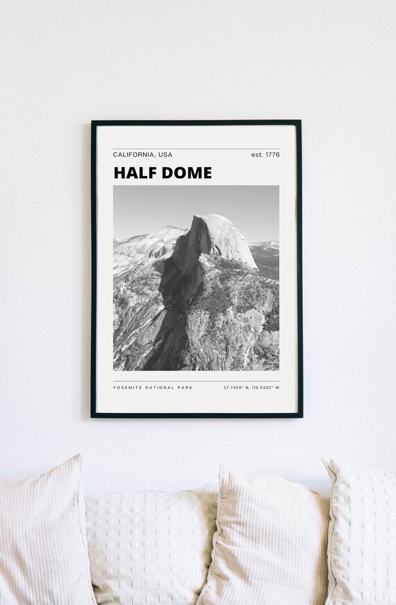 Yosemite Half Dome Poster Black & White Yosemite National | Etsy