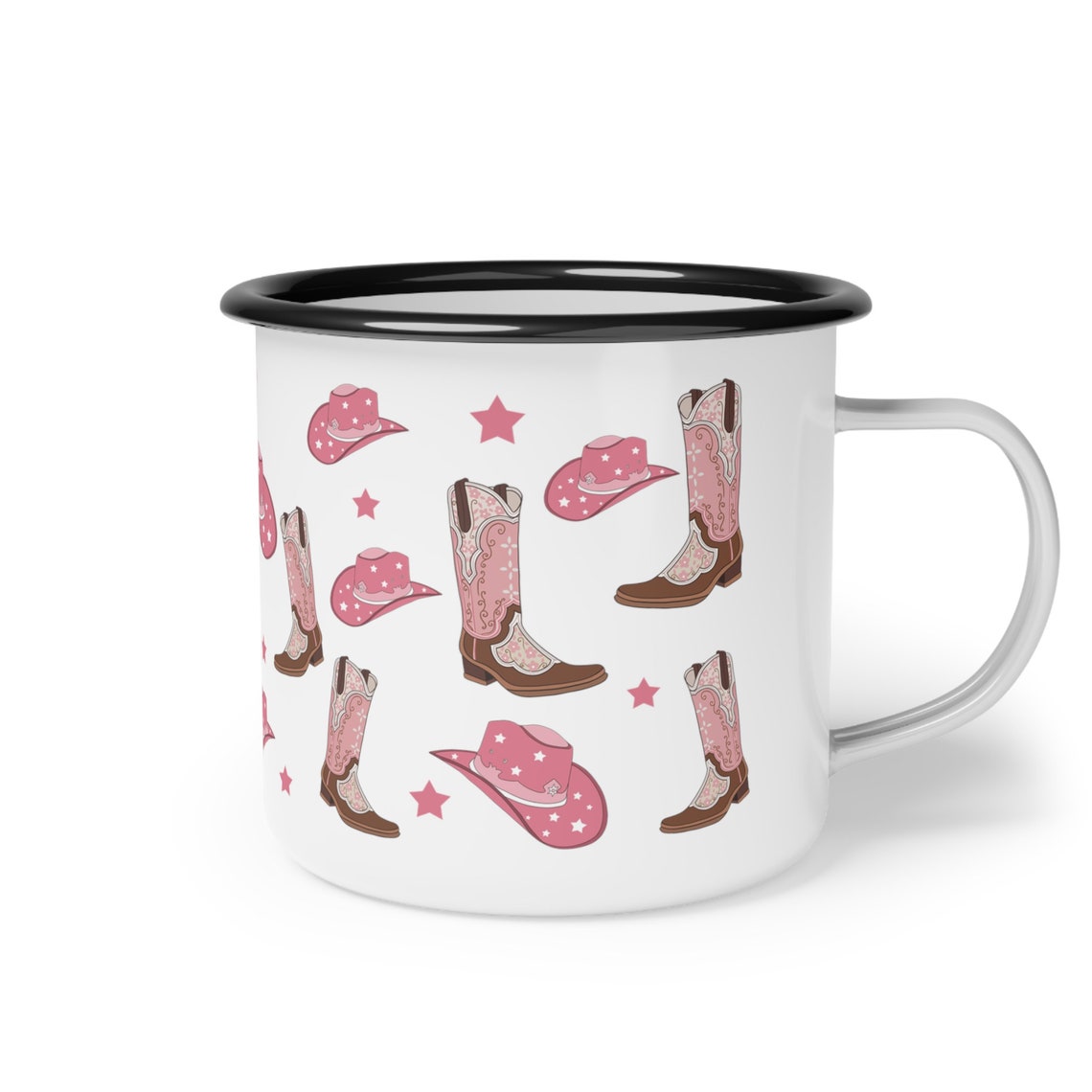 Pink Cowgirl Enamel Mug, Camping Mug, Picnic Mug, Metal Mug ...